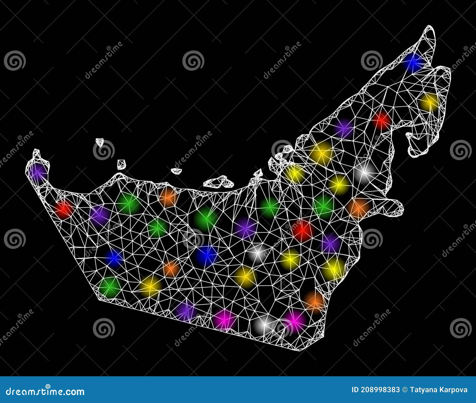 Web Network Map of United Arab Emirates with Bright Light Spots Stock ...