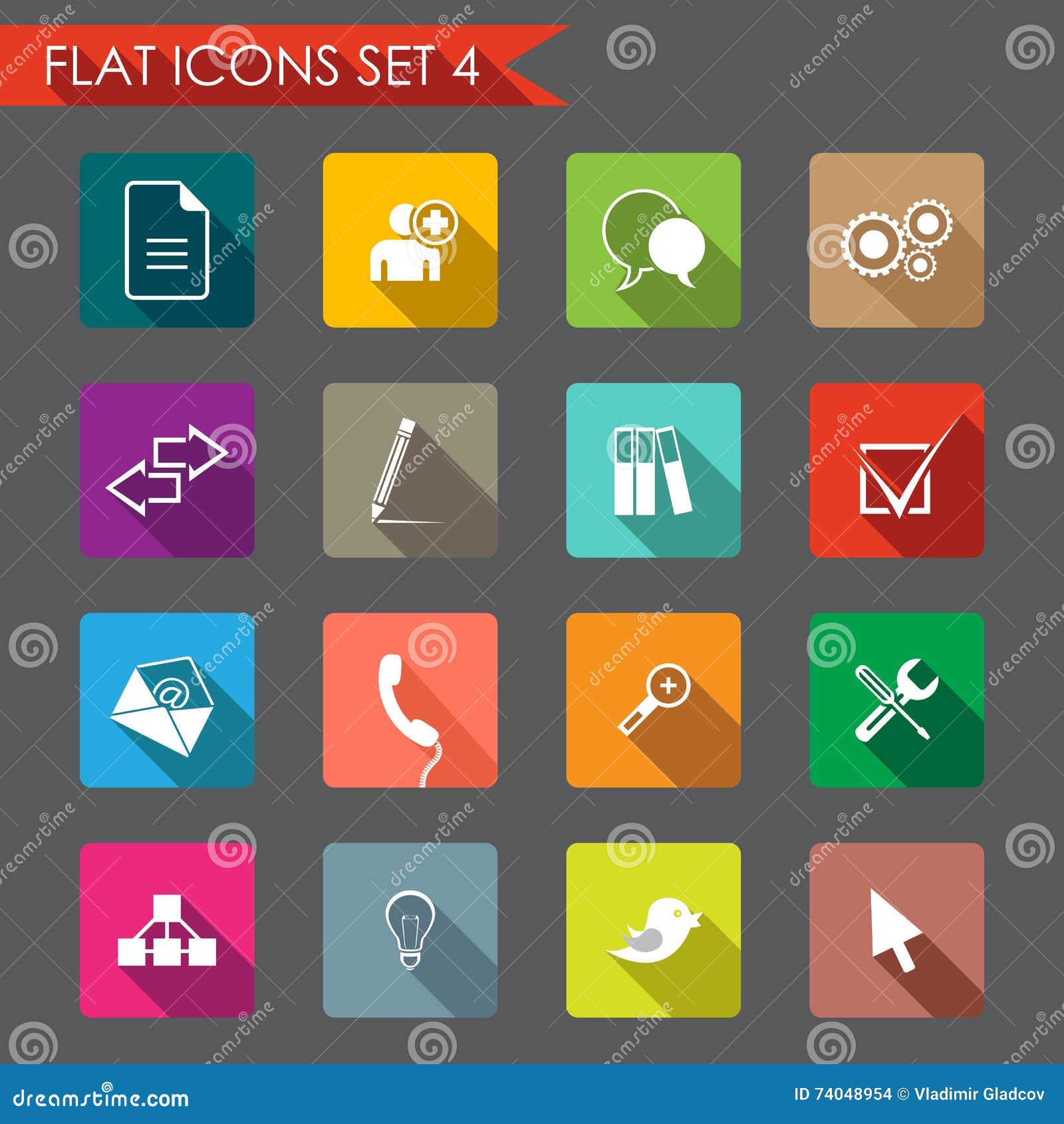 Web and office flat icons stock vector. Illustration of telephone ...