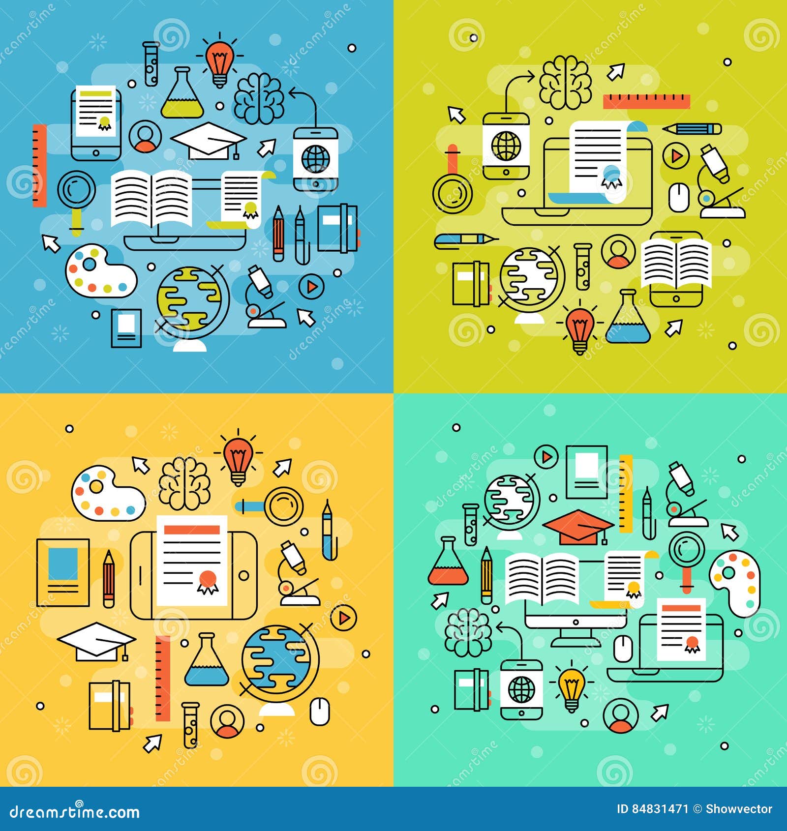 Web Online Education Outline Vector Illustration. Stock Vector ...