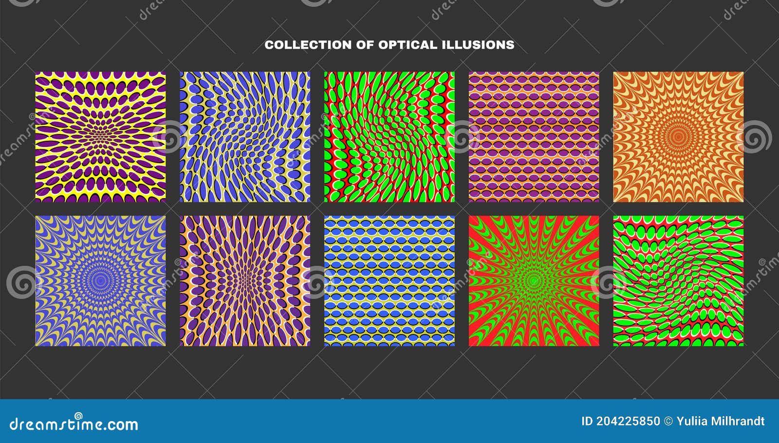 Optical Illusion Bright Colored Backgrounds Set Stock Illustration ...