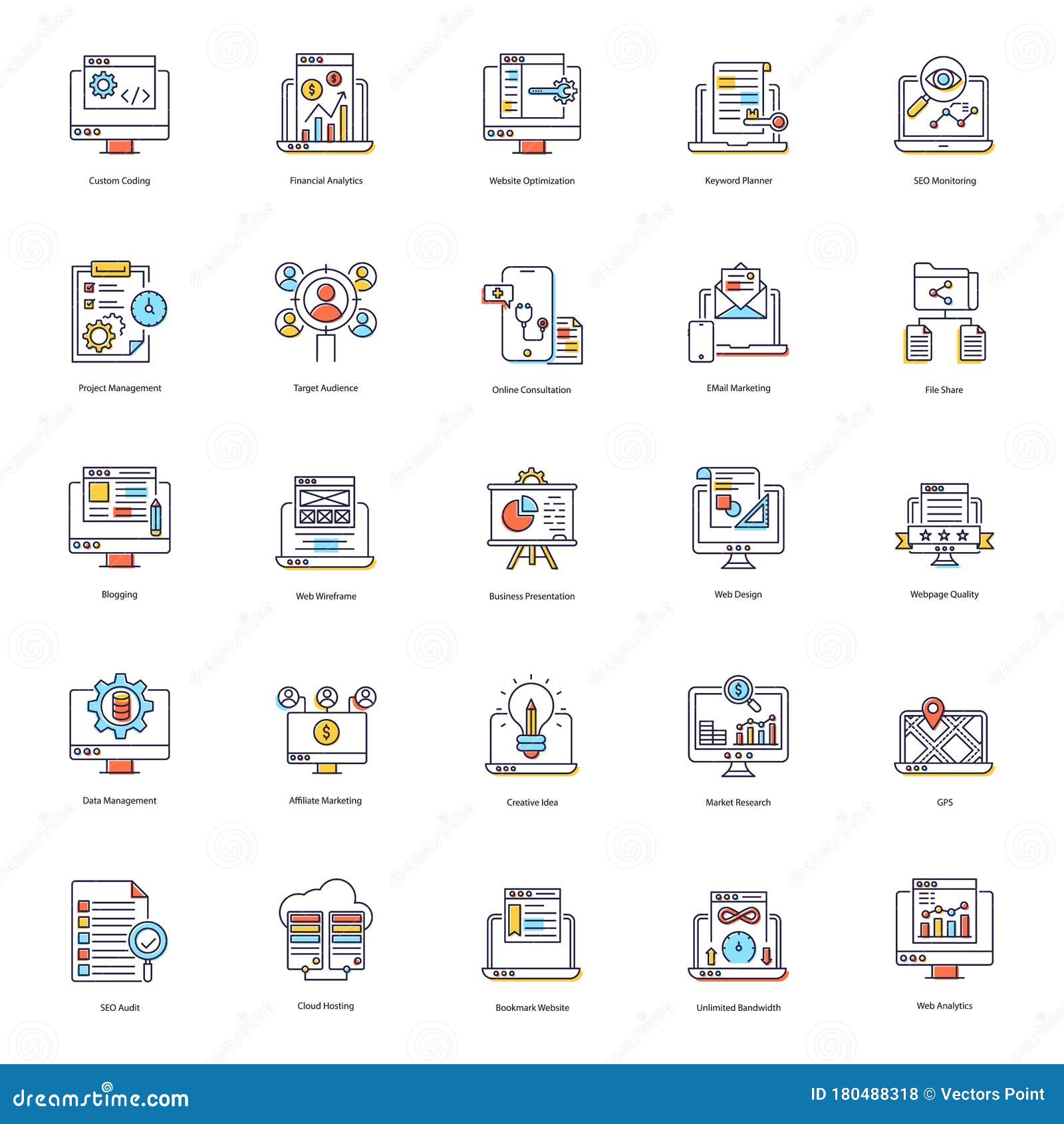 Web Optimization Flat Icons Pack Stock Vector - Illustration of design ...