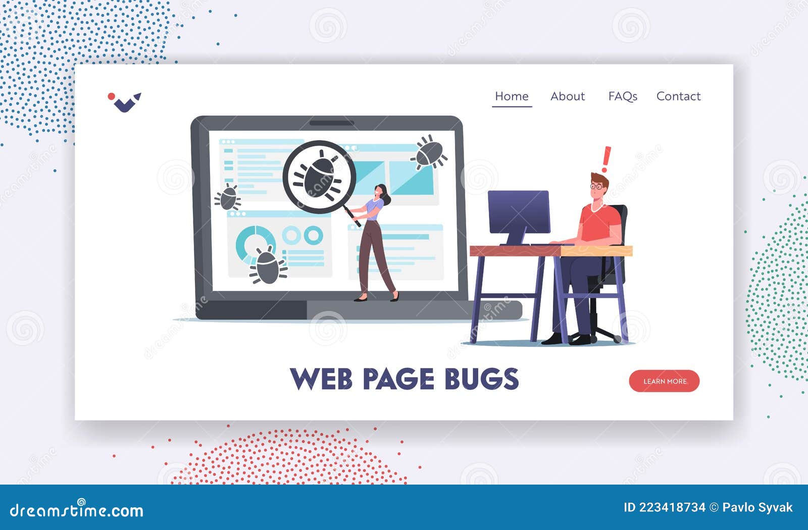 Web Page Bug Landing Page Template. Programmer Characters Debugging Program, Coding, Create App ...