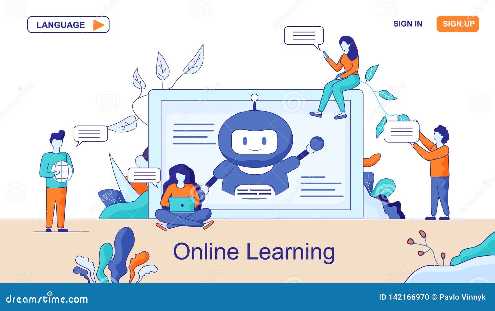 Web Page Chatbots Online Learning Data Application Stock Vector ...