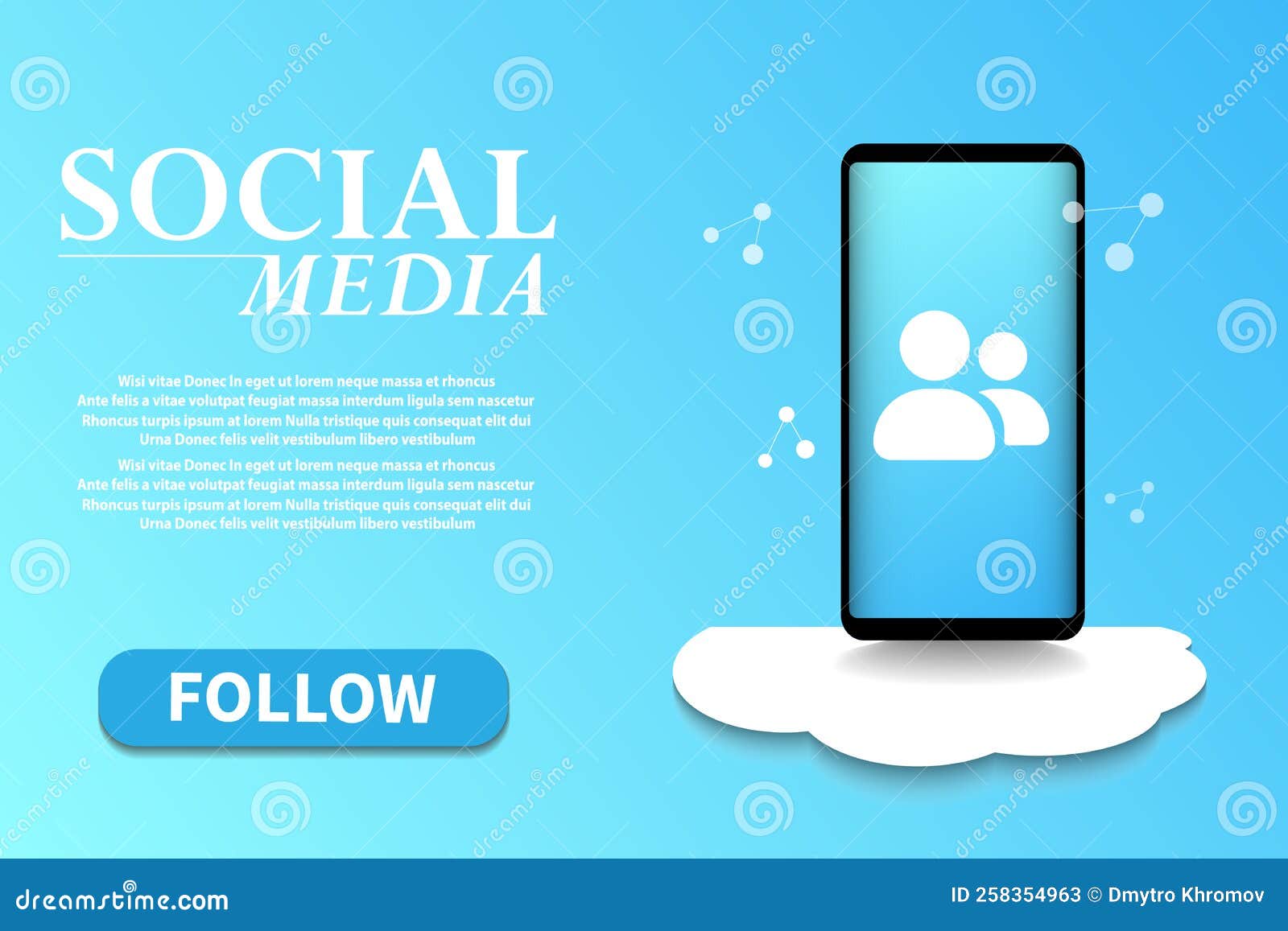 Web Page Concept for Social Media. Promo Site Screen with Text and ...