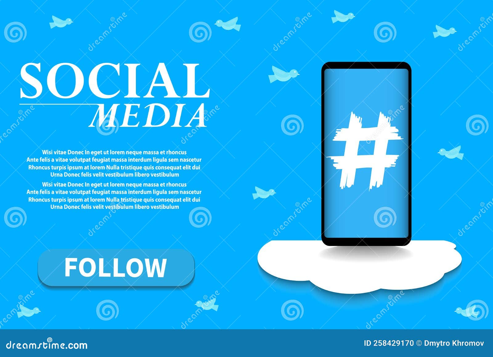 Web Page Concept for Social Media. Promo Site Screen with Text and ...