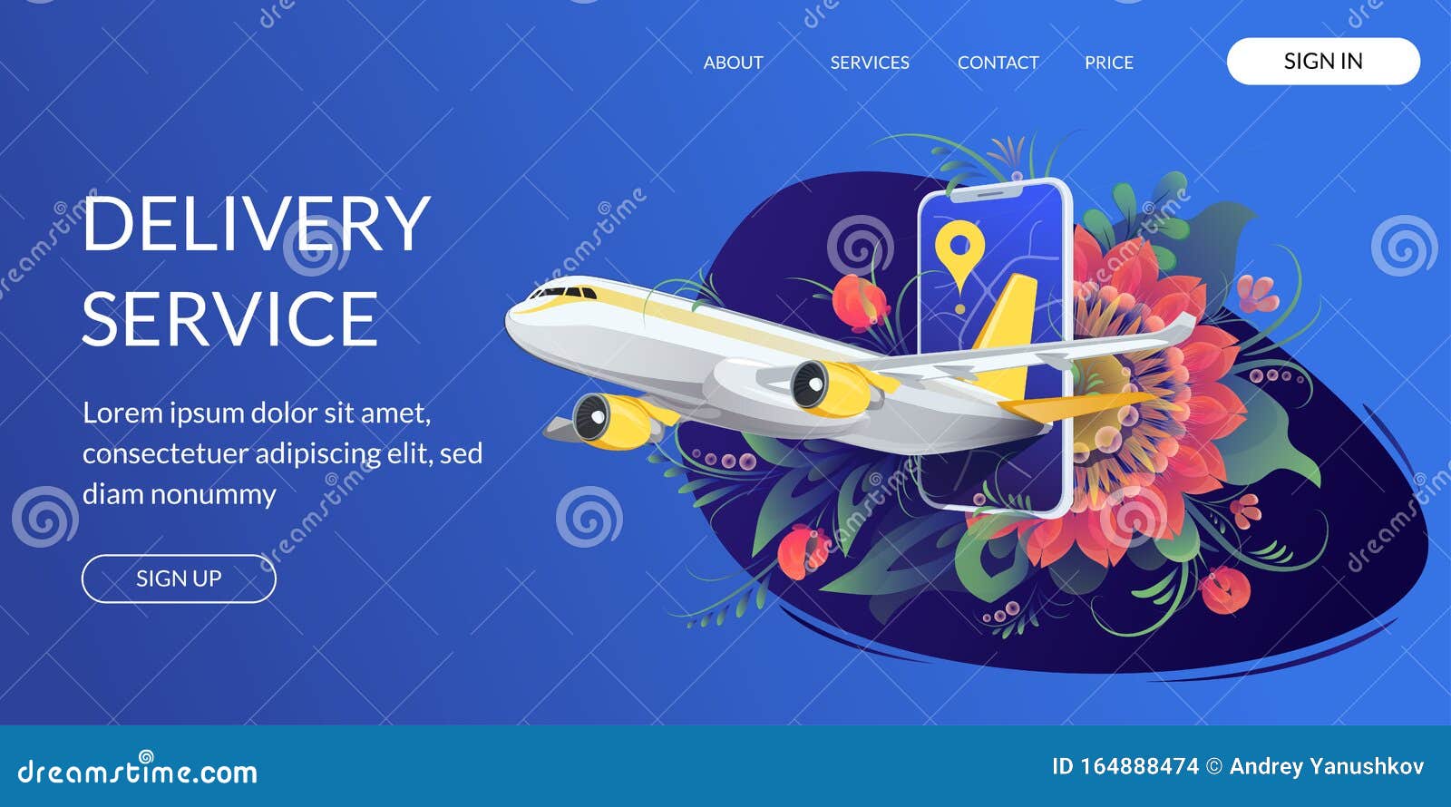 Web Page Design Template for Project Delivery, Transport, Airplane ...