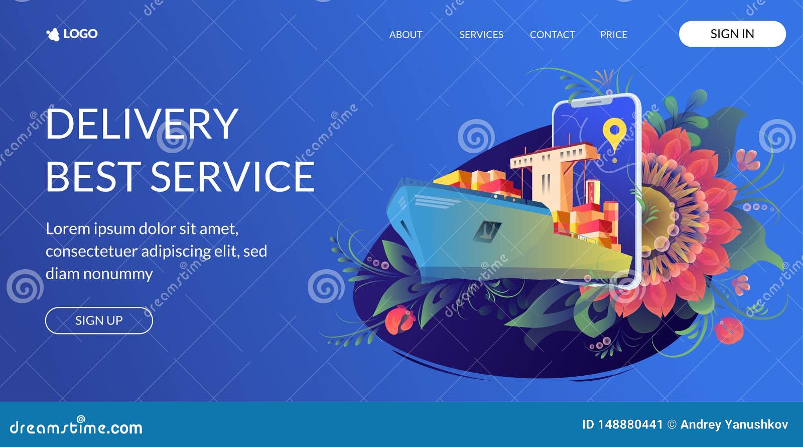 Web Page Design Template for Project Delivery, Transport, Ship. Modern ...