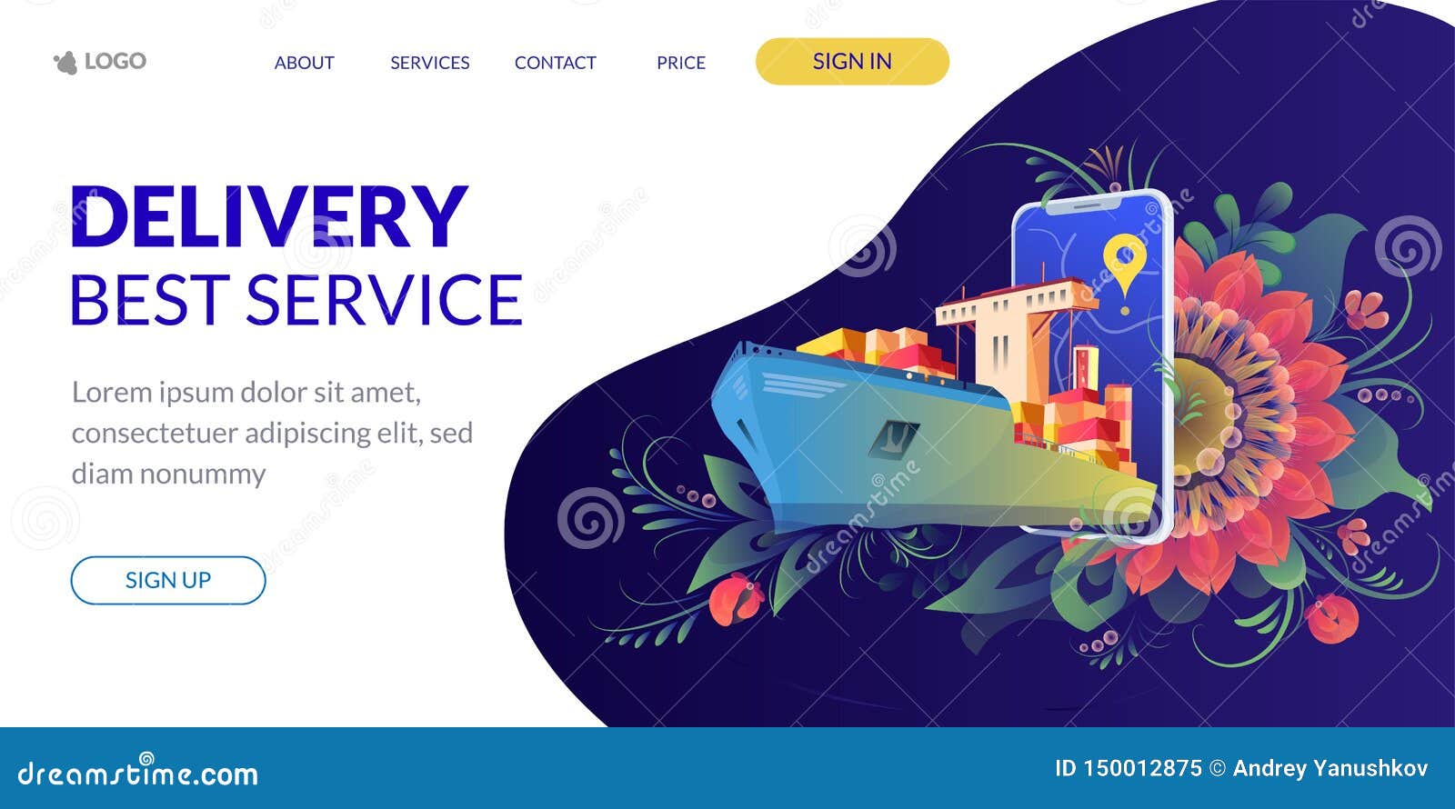 Web Page Design Template for Project Delivery, Transport, Ship. Modern ...