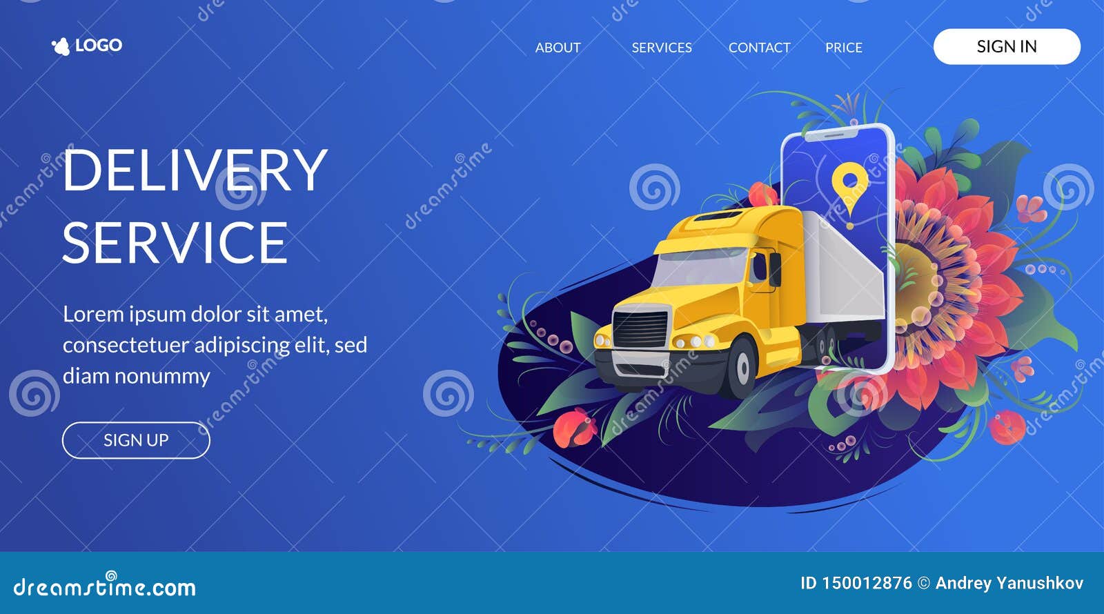 Web Page Design Template for Project Delivery, Transport, Truck. Modern ...