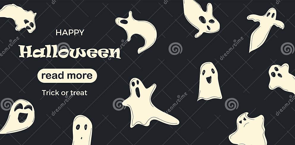 Web Page Design Template. Spooky Flying Phantom Ghosts Stock Vector ...