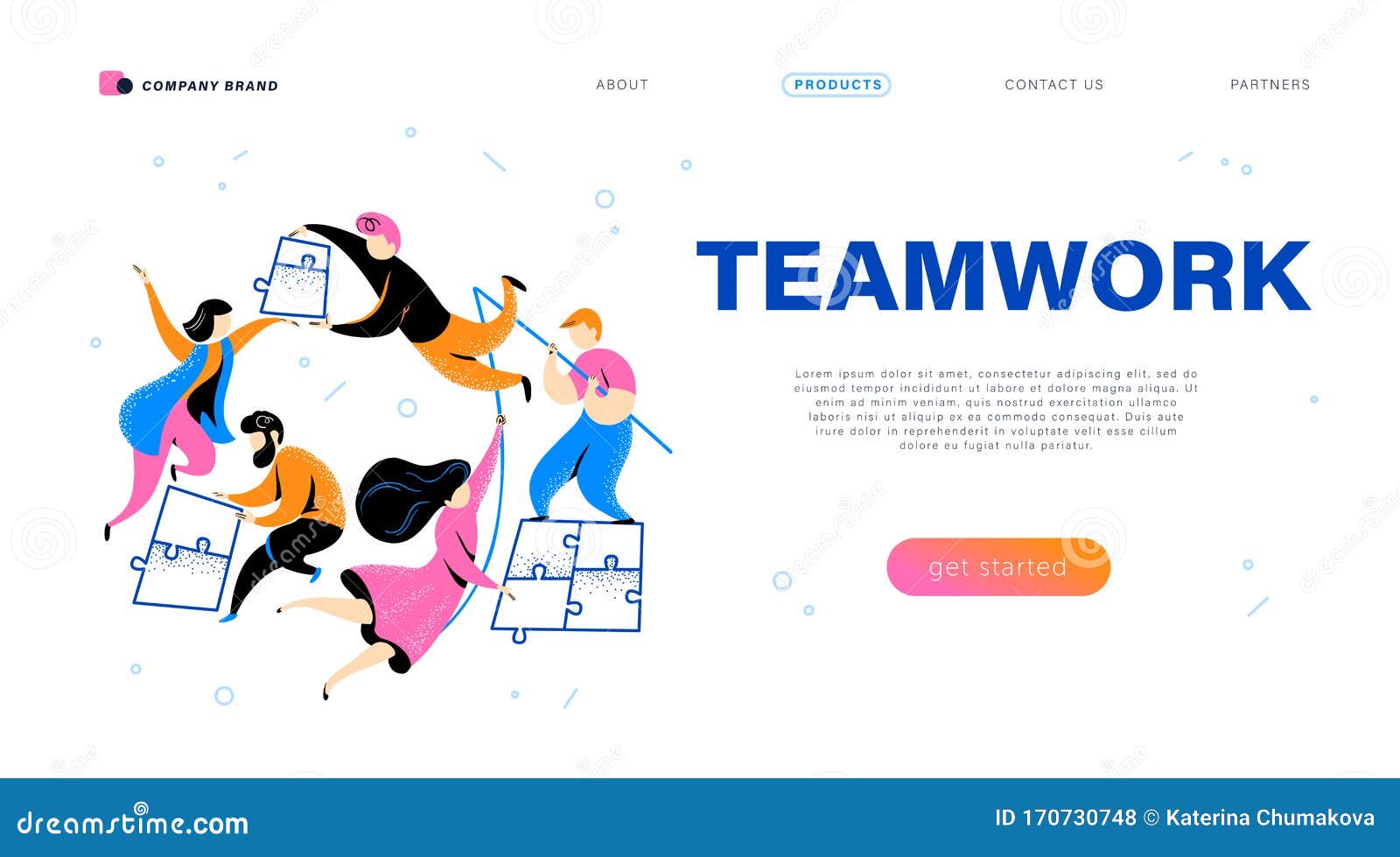 Web Page Design Template With Teamwork Concept - Simple Abstract People ...