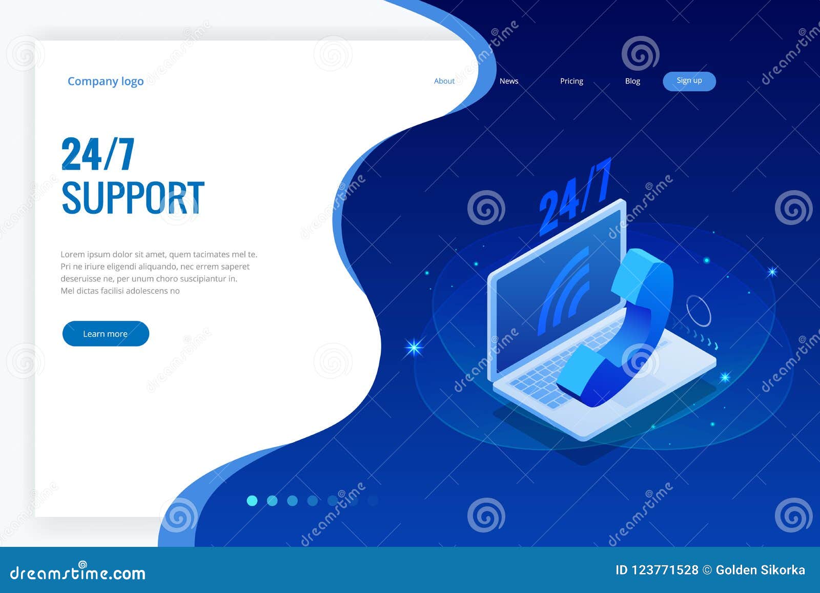 Web Page Design Templates for Call Center Support 24-7. Isometric 24 ...