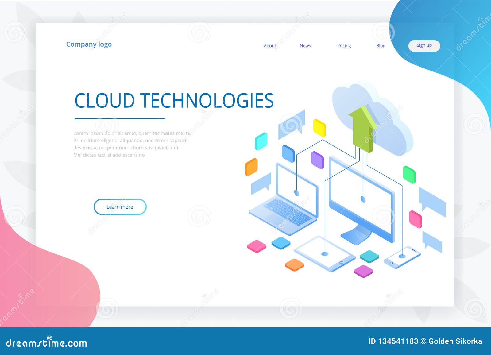 Web Page Design Templates Cloud Computing Concept. Isometric Cloud ...