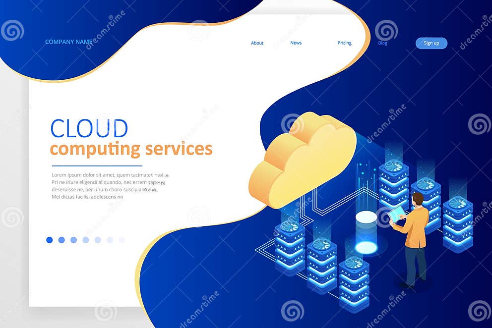 Web Page Design Templates Cloud Computing Concept. Isometric Cloud ...