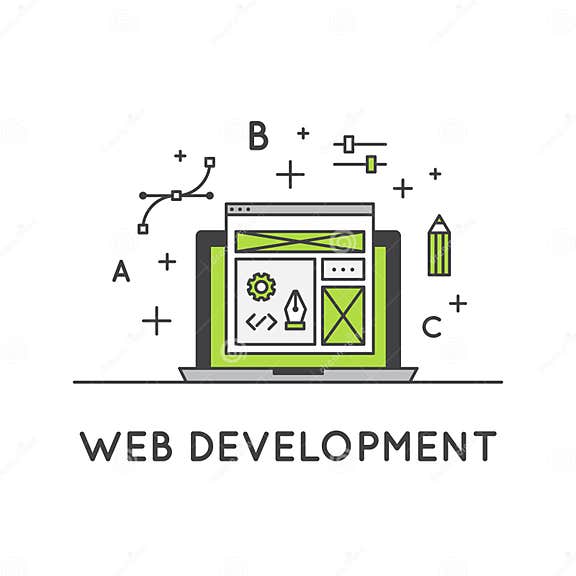 Web Page Development Process Stock Illustration - Illustration of media ...