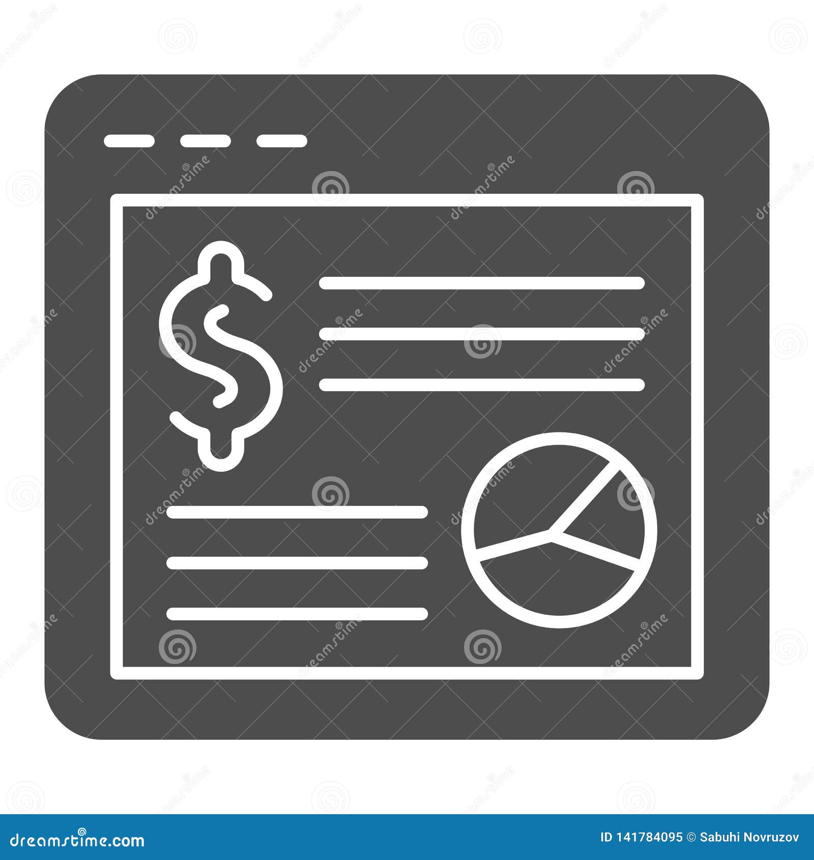 Web Page with Dollar Solid Icon. Web Money Vector Illustration Isolated ...