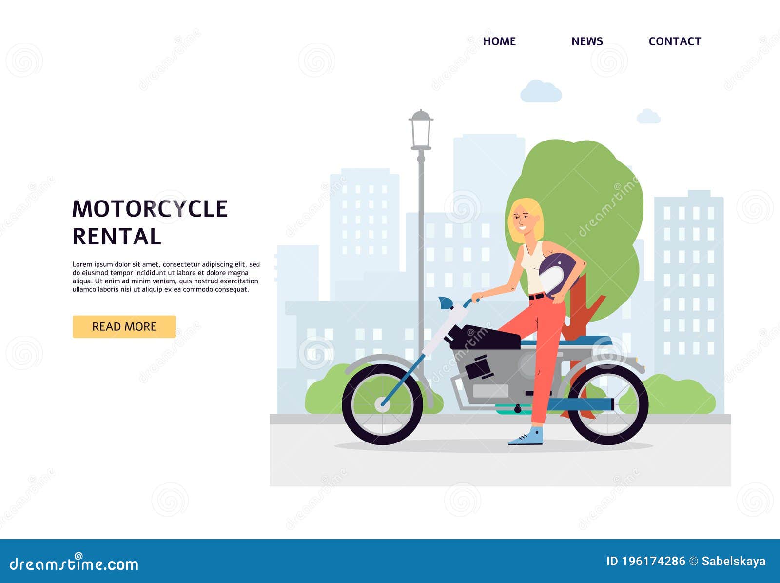 Web Page Interface for Motorcycle Rental with Cyclist Flat Vector ...