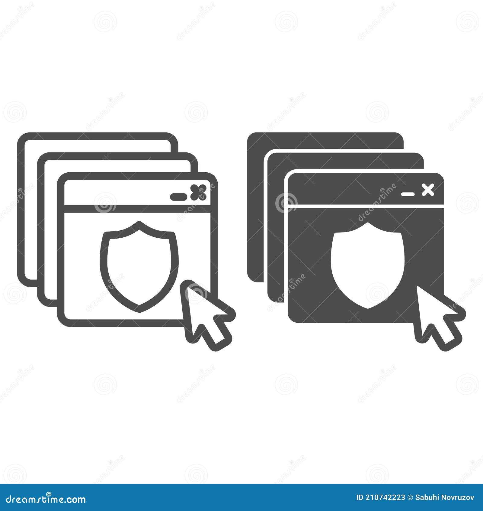 Web Page Protection Shield Line and Solid Icon, Web Security Concept ...