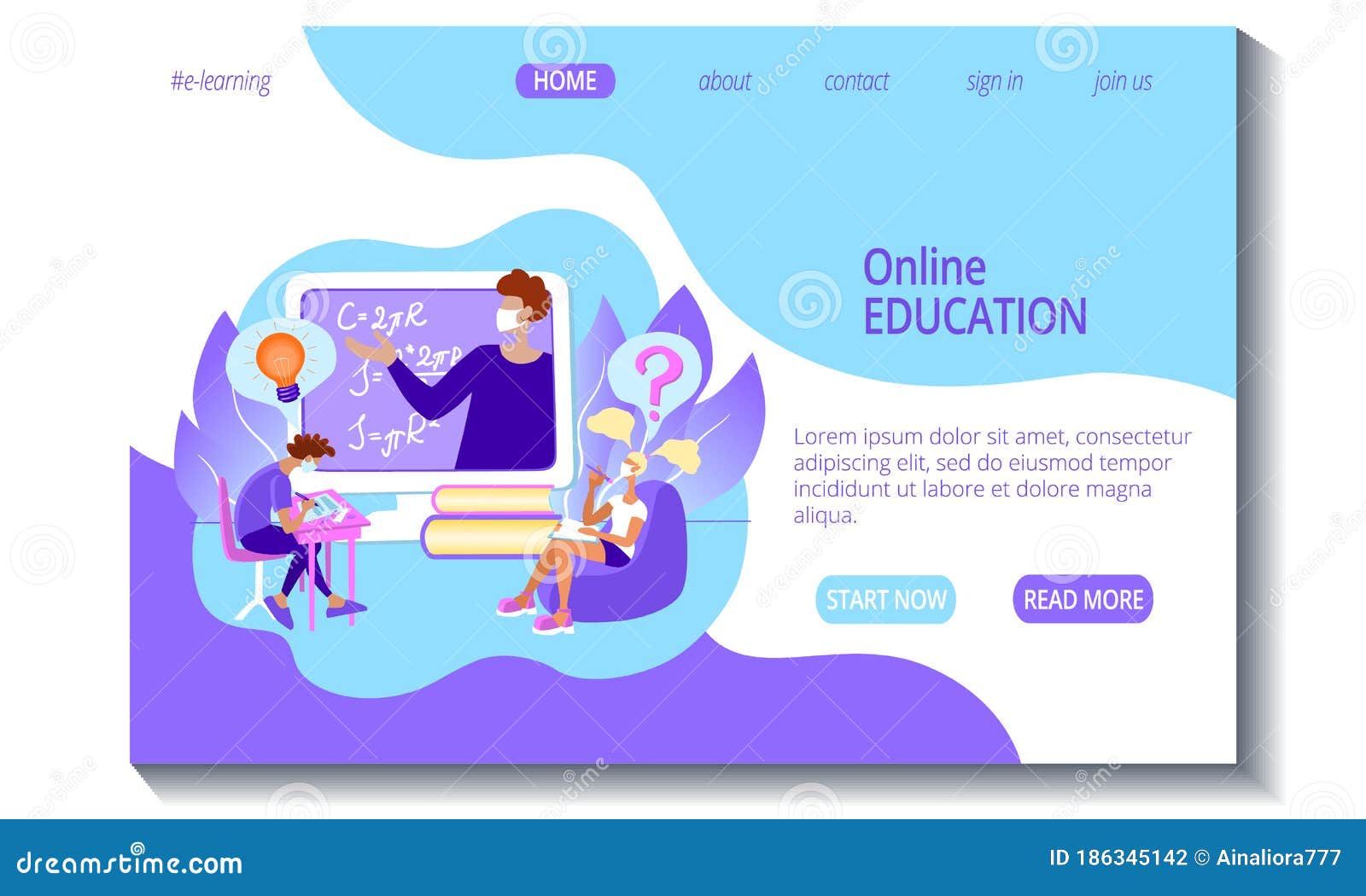 Web Page Template for Online Education and E-learning. Teacher and ...