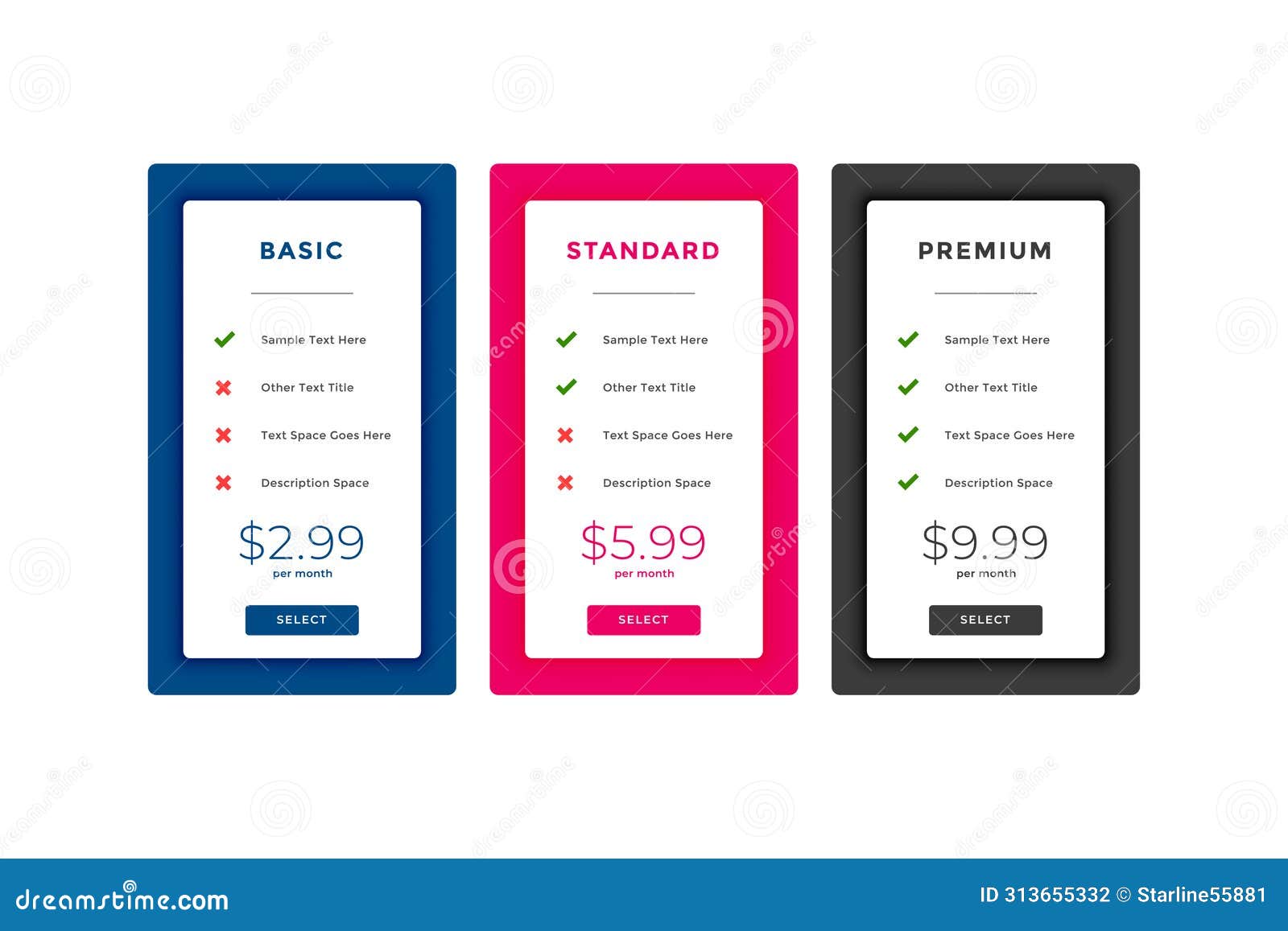 Pricing Comparison Table. Vector Illustration | CartoonDealer.com #196125280