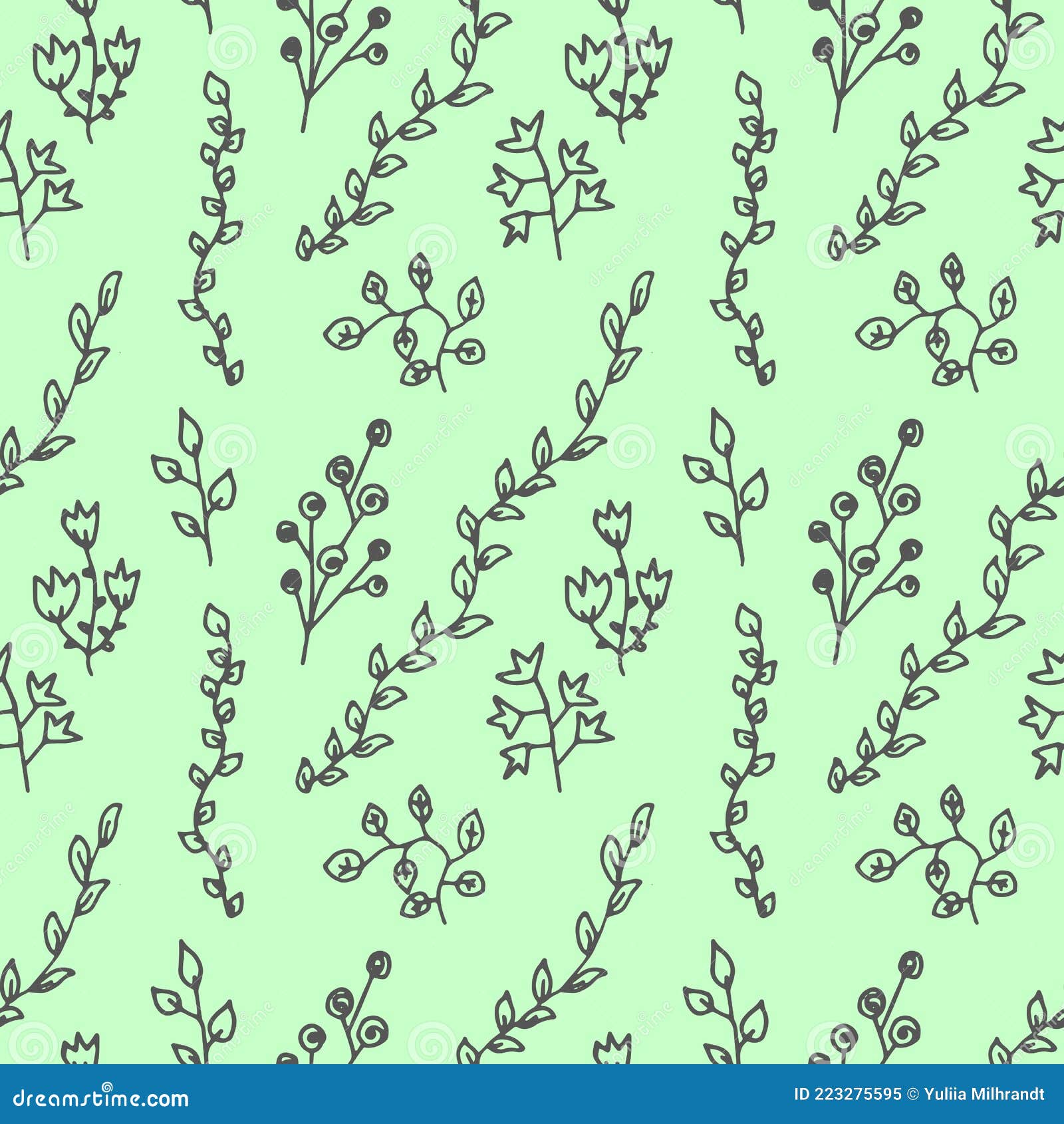 Plants and Flowers Doodle Pattern. Stock Illustration - Illustration of ...