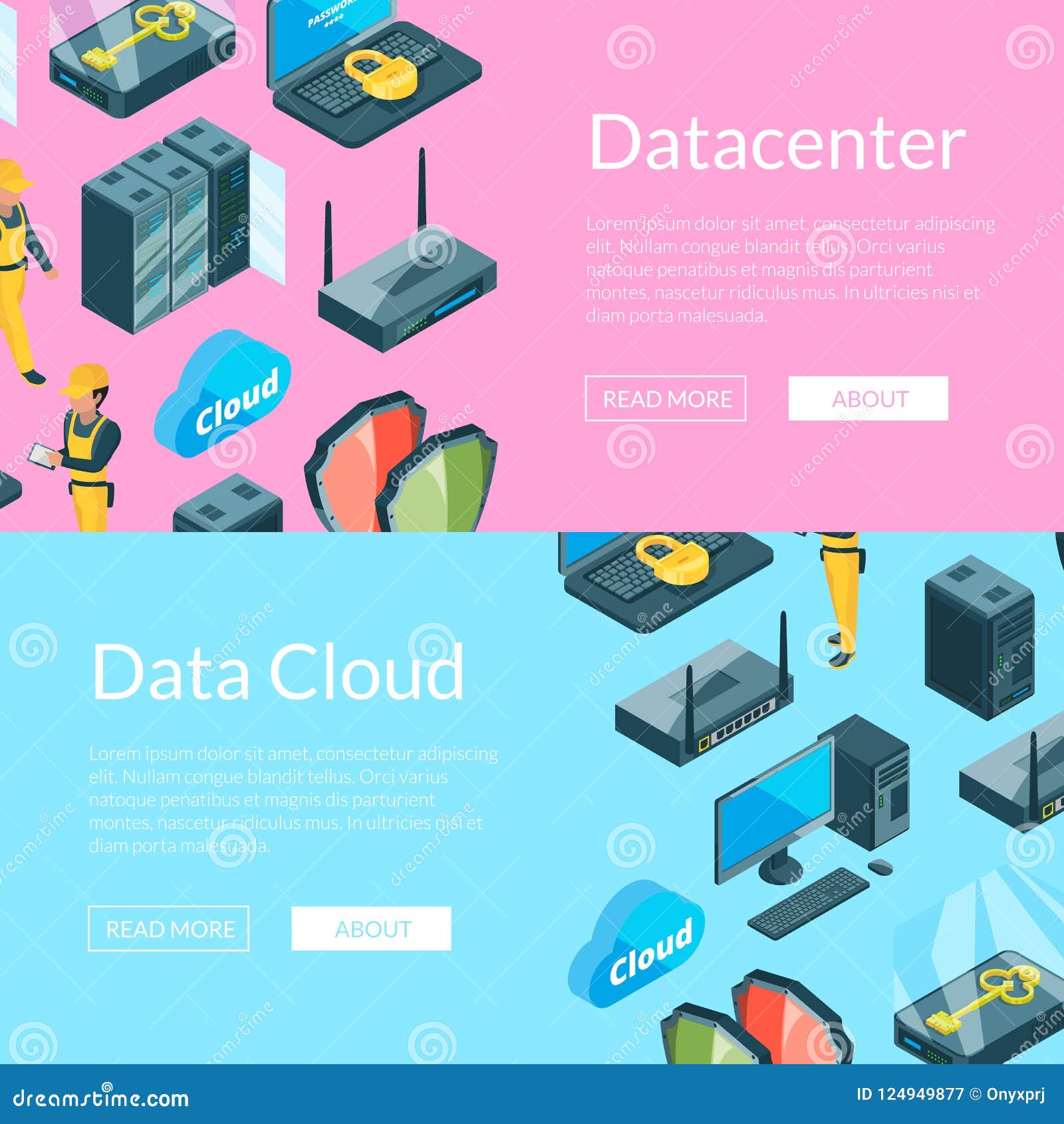 Vector Electronic System of Data Center Icons Web Banner Templates ...