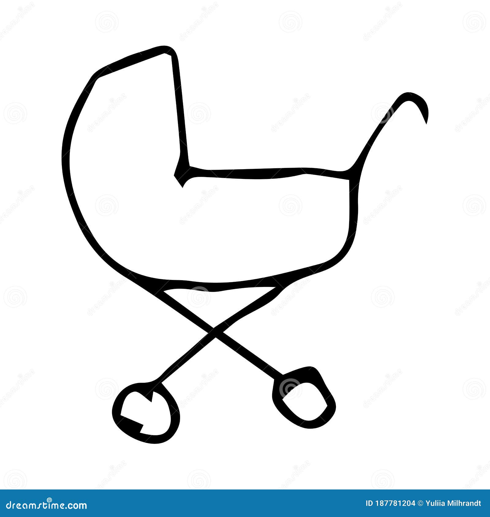 Baby Stroller Sketch by Hand. Monochrome Contour Vector Isolated Stock ...