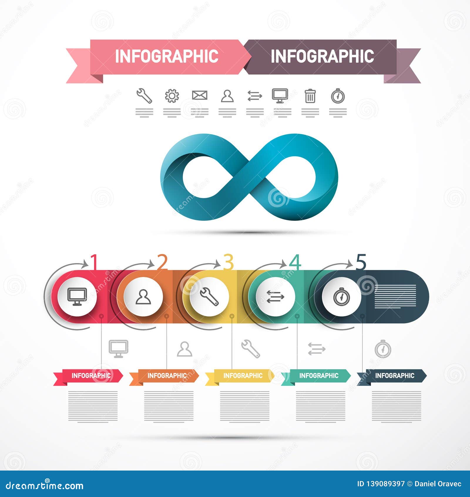 Web Presentation Infographic Design with Infinity Symbol and Technology ...