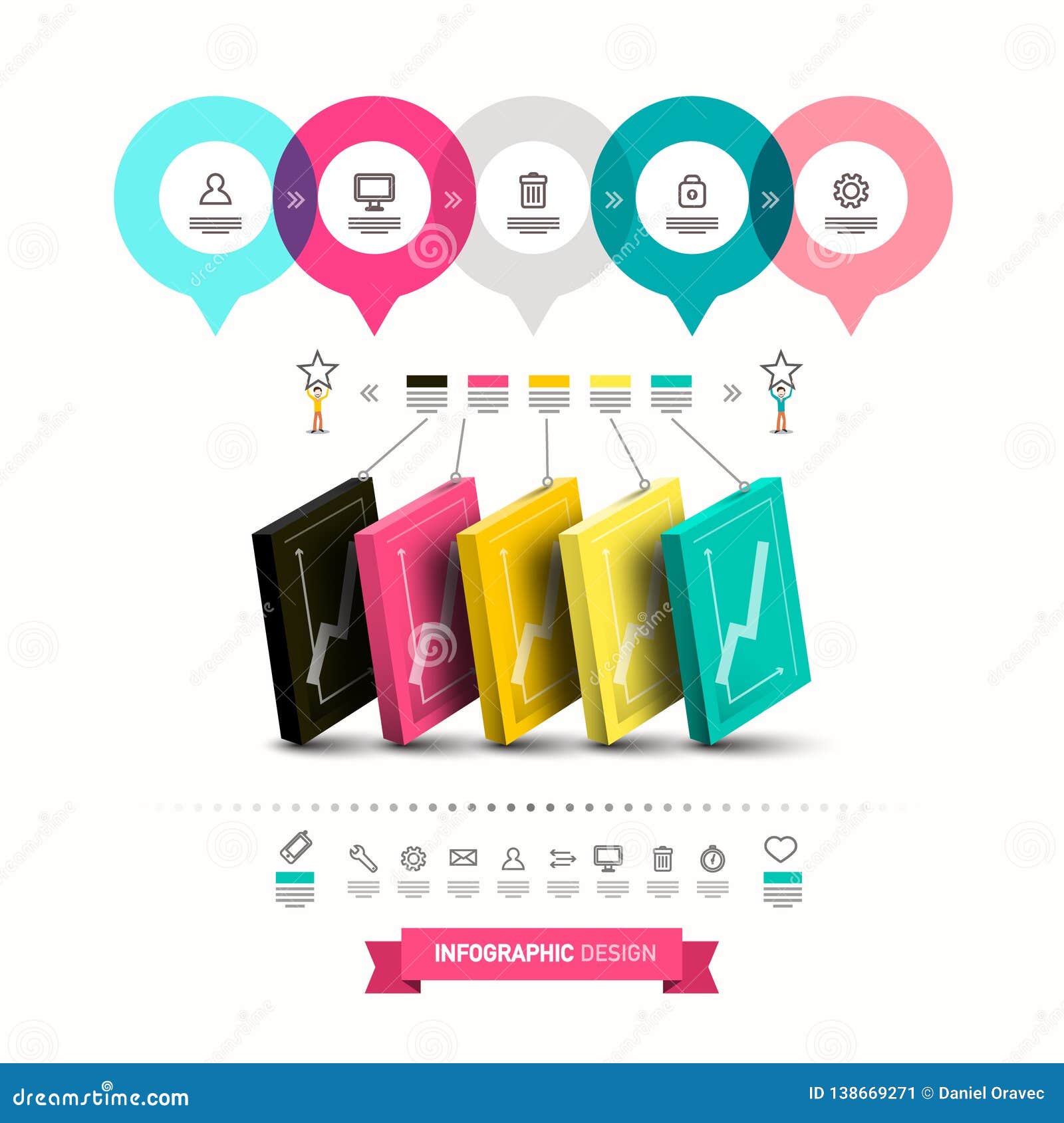 Web Presentation Infographic. Data Flow Concept with Icons and Graphs ...
