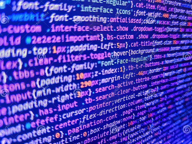 Web Programming and Bracket Technology Background. Programming Code Screen of Software Developer ...