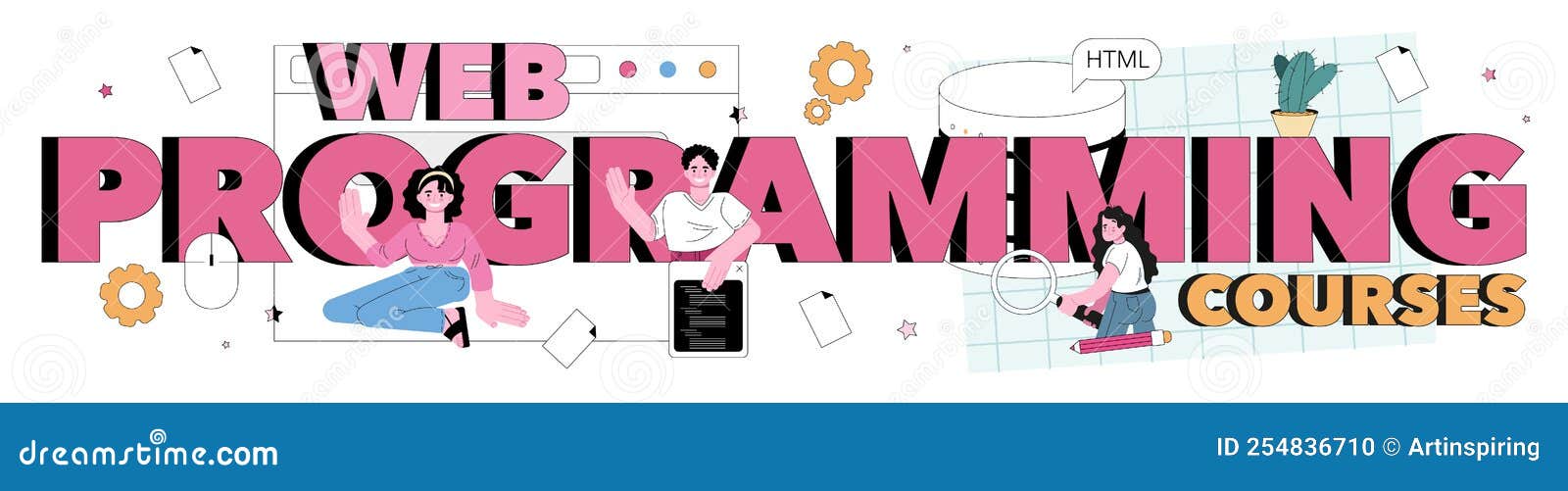 Web Programming Course Typographic Header Coding Testing Stock Vector Illustration Of
