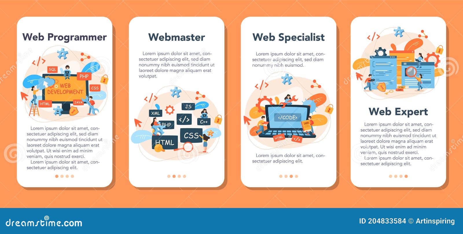 Web Programming Mobile Application Banner Set. Coding, Testing Stock ...