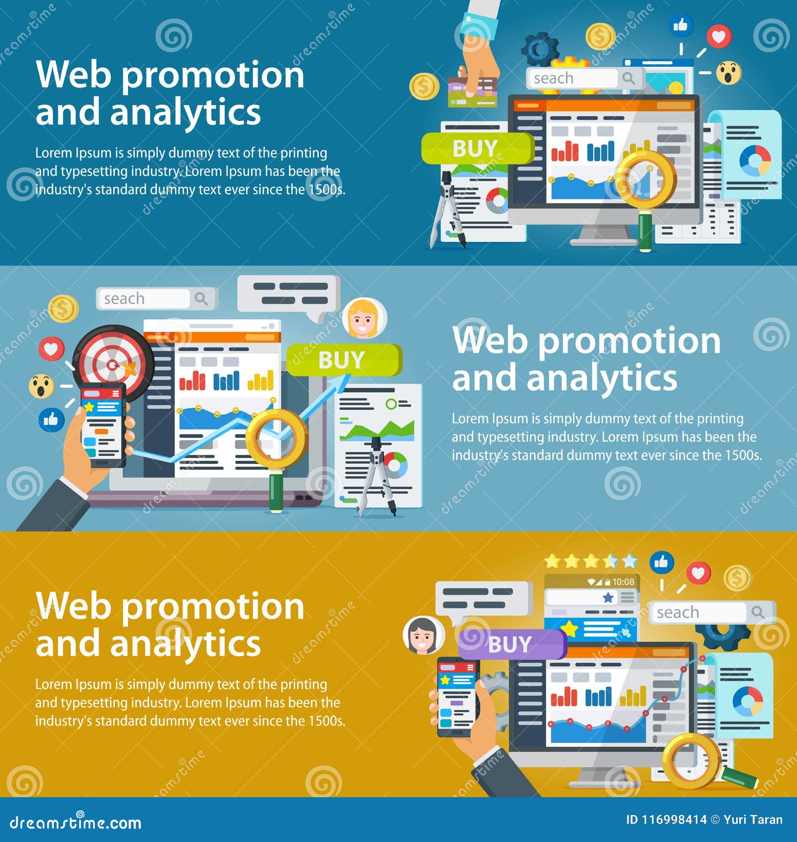 Web Promotion and Analytics of Information. Set of Banners in a Flat ...