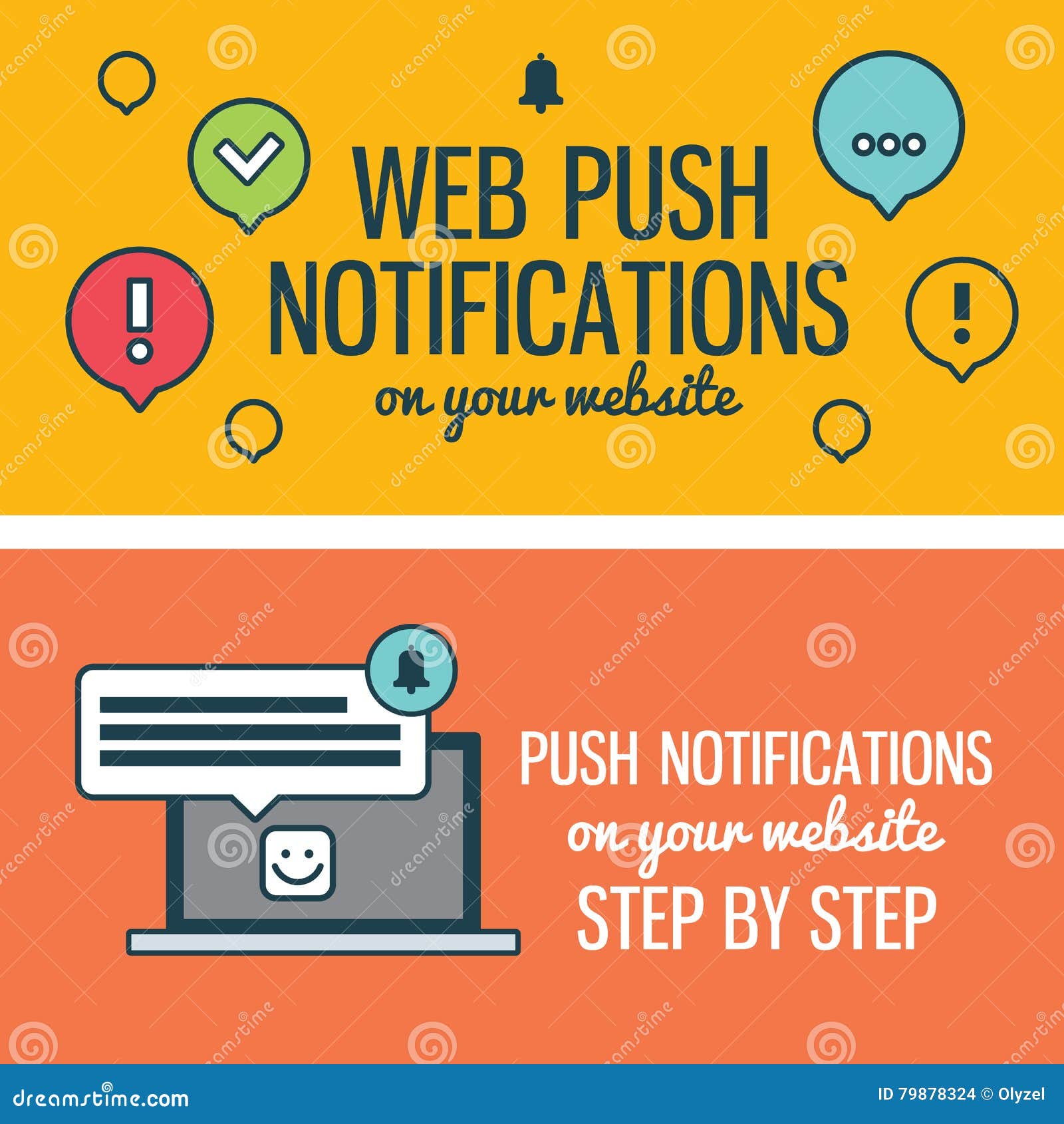 Web Push Notifications For Your Website With Elements Linear Icons ...