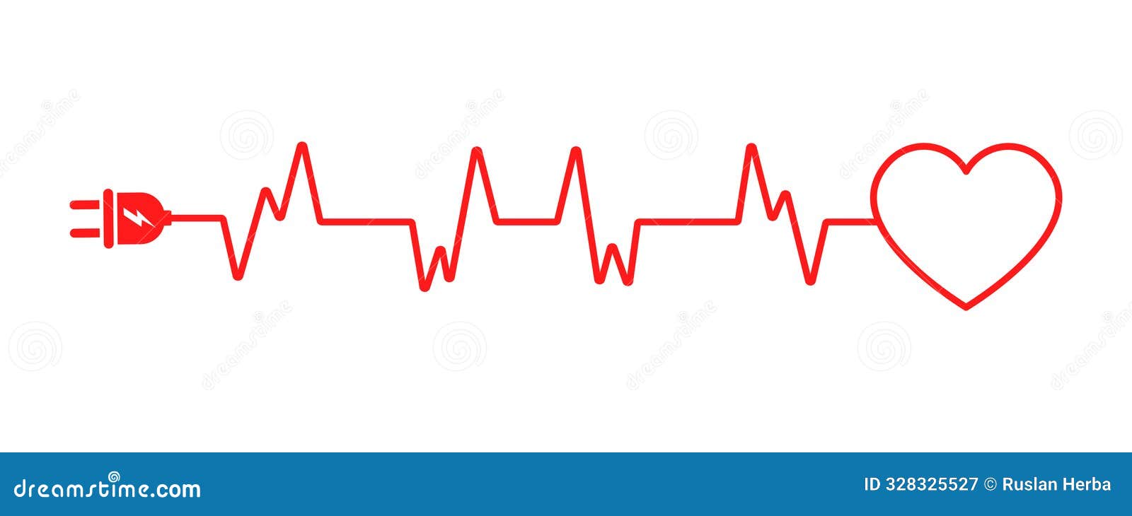 Red Heart with Electric Cable. Pulse Heart and Electrical Cord Stock ...