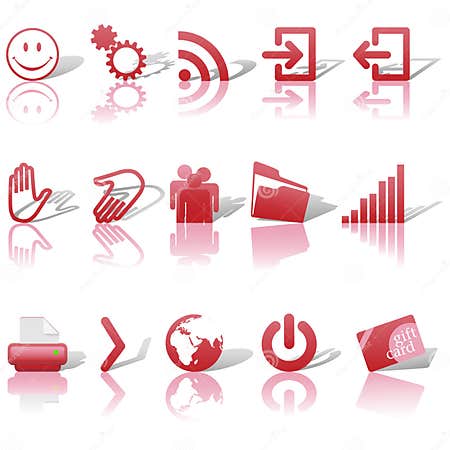 Web Red Icons Set Shadows & Relections on White 2 Editorial Image ...