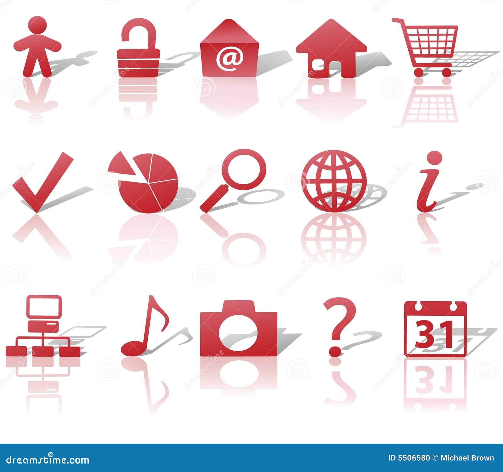 Web Red Icons Set Shadows & Relections on White Stock Vector ...