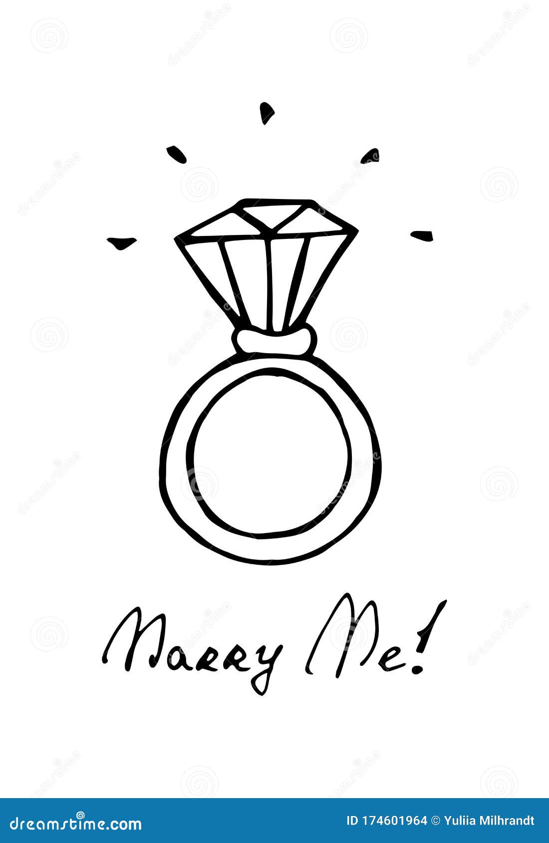 A Ring with a Diamond. Black and White Hand-drawn Stock Illustration ...