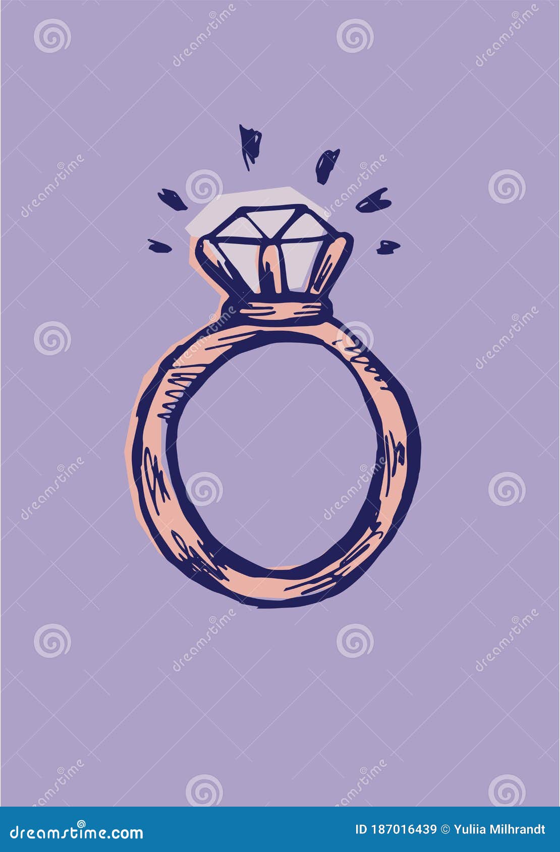 A Ring with a Diamond. Hand Drawn Color Doodle Stock Illustration ...