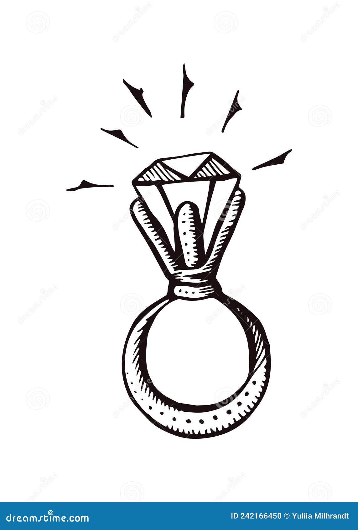 A Ring with a Diamond. Hand-drawn Stock Illustration - Illustration of ...