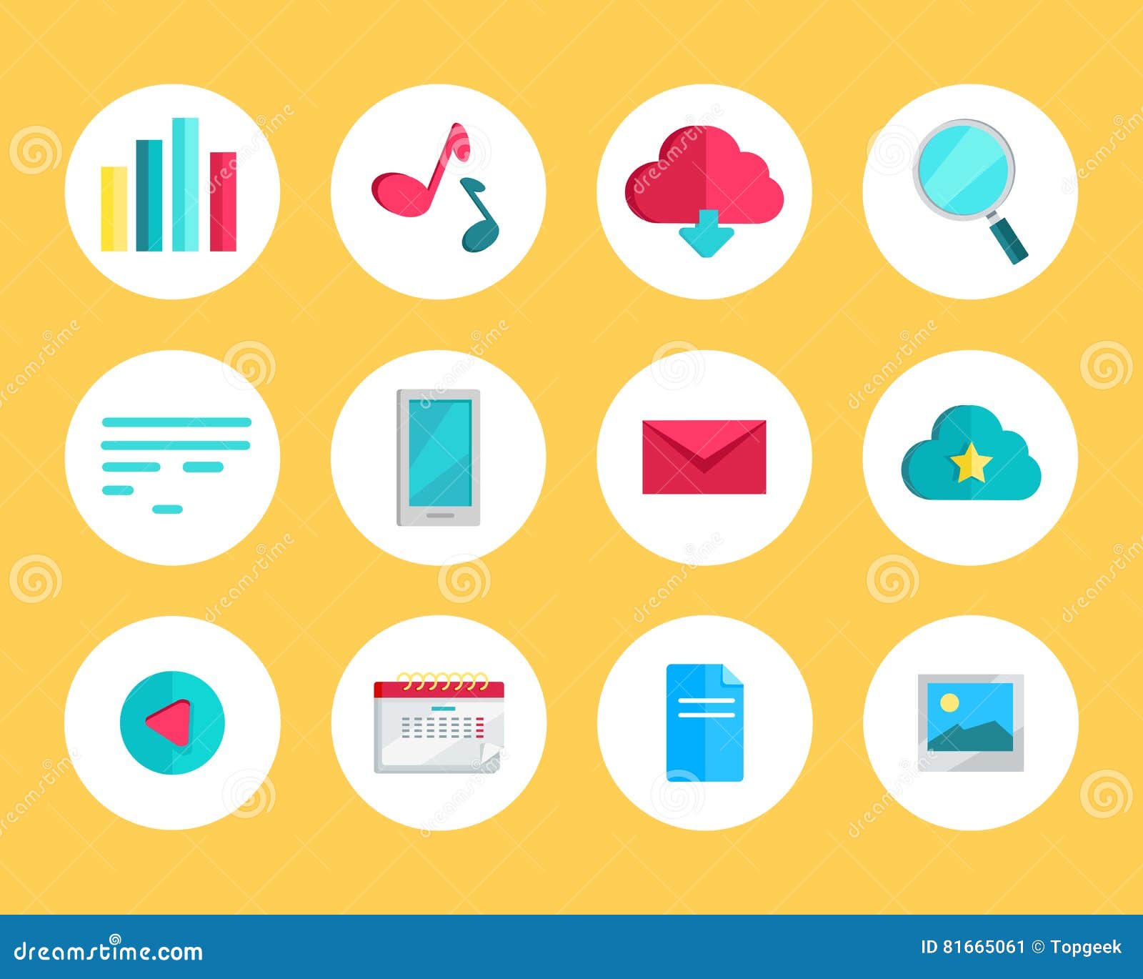 Web Round Icons Set stock vector. Illustration of folder - 81665061