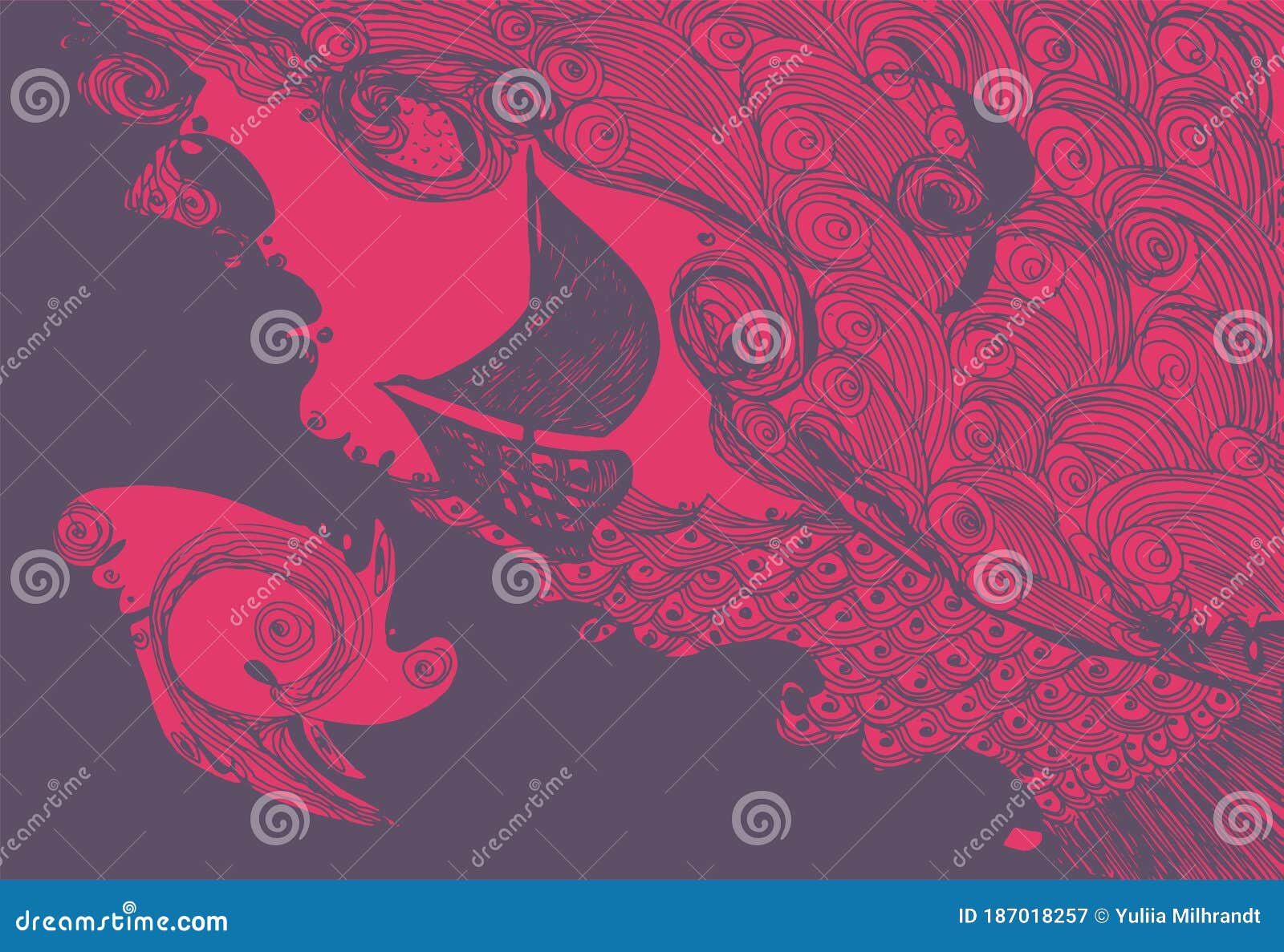 Sailing Ship at Sea. Graphic Abstract Hand Drawn Vector Stock ...