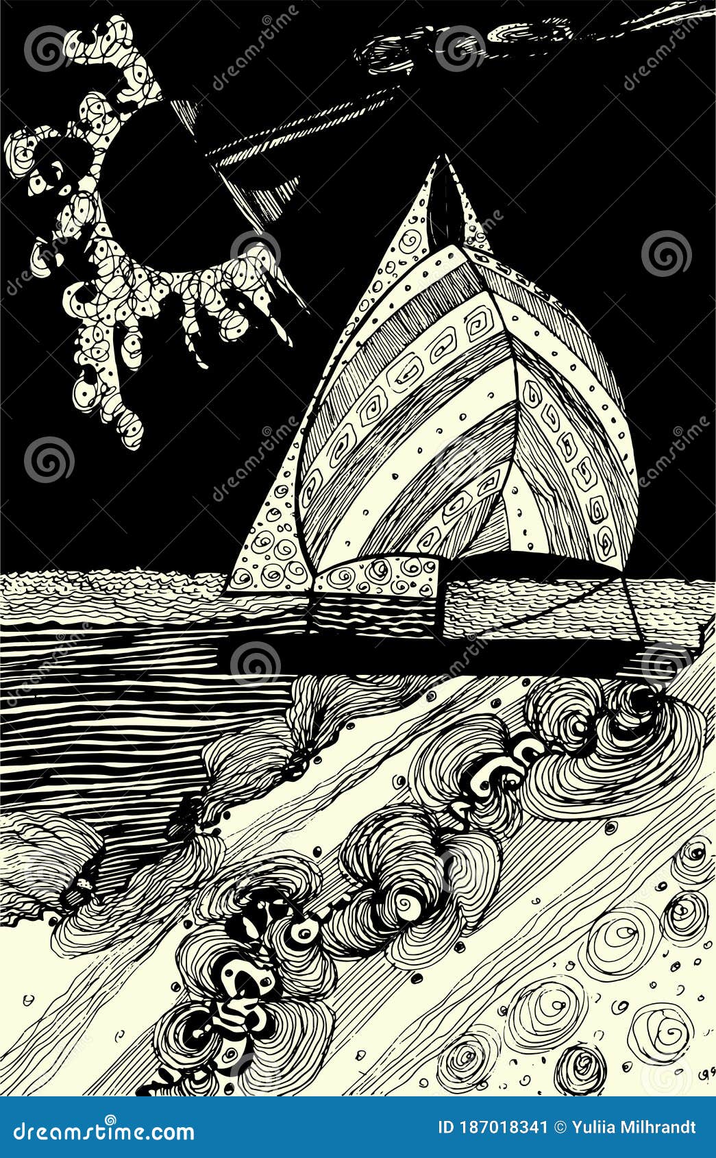 Sailing Ship at Sea. Graphic Abstract Hand Drawn Vector Stock ...
