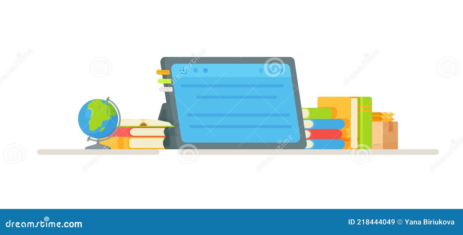 A School Tablet on the Table, Vector Illustration of Learning. Stock ...