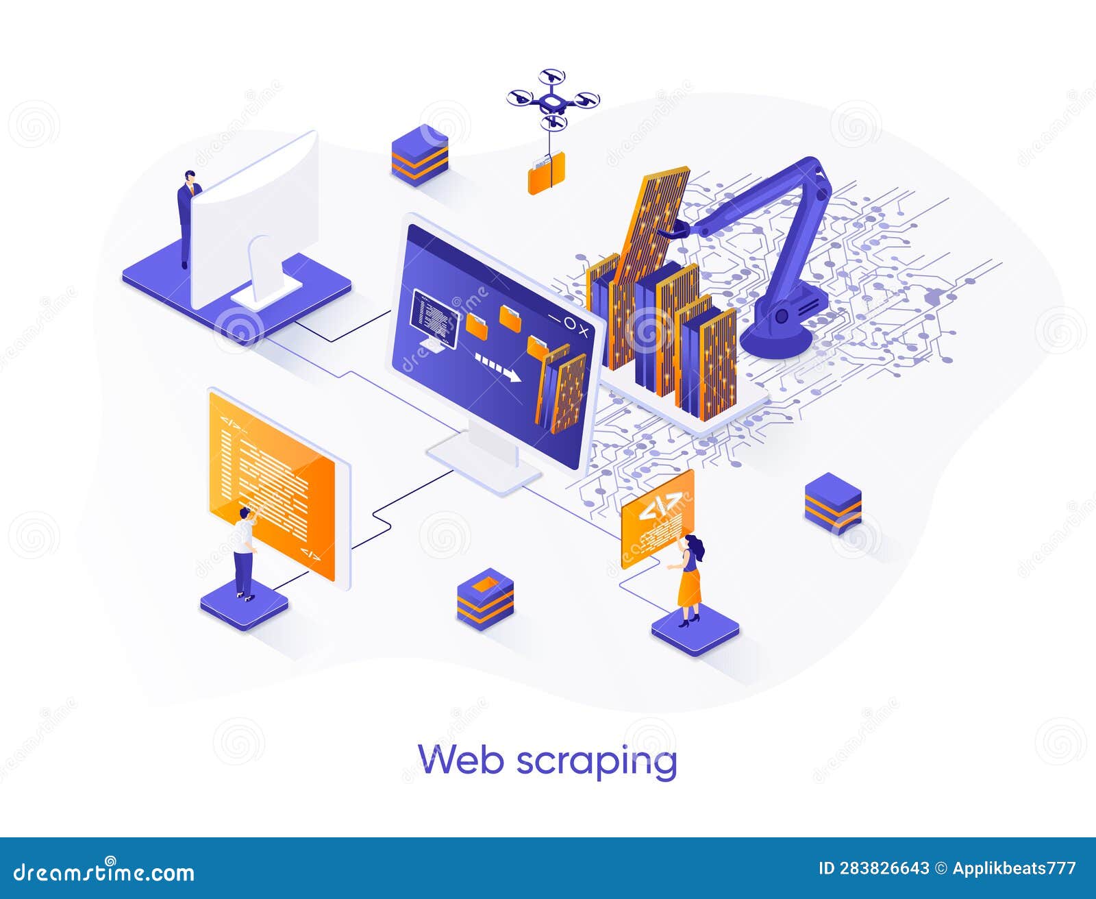 Web Scraping Isometric Web Banner. Data Extraction Software Isometry ...