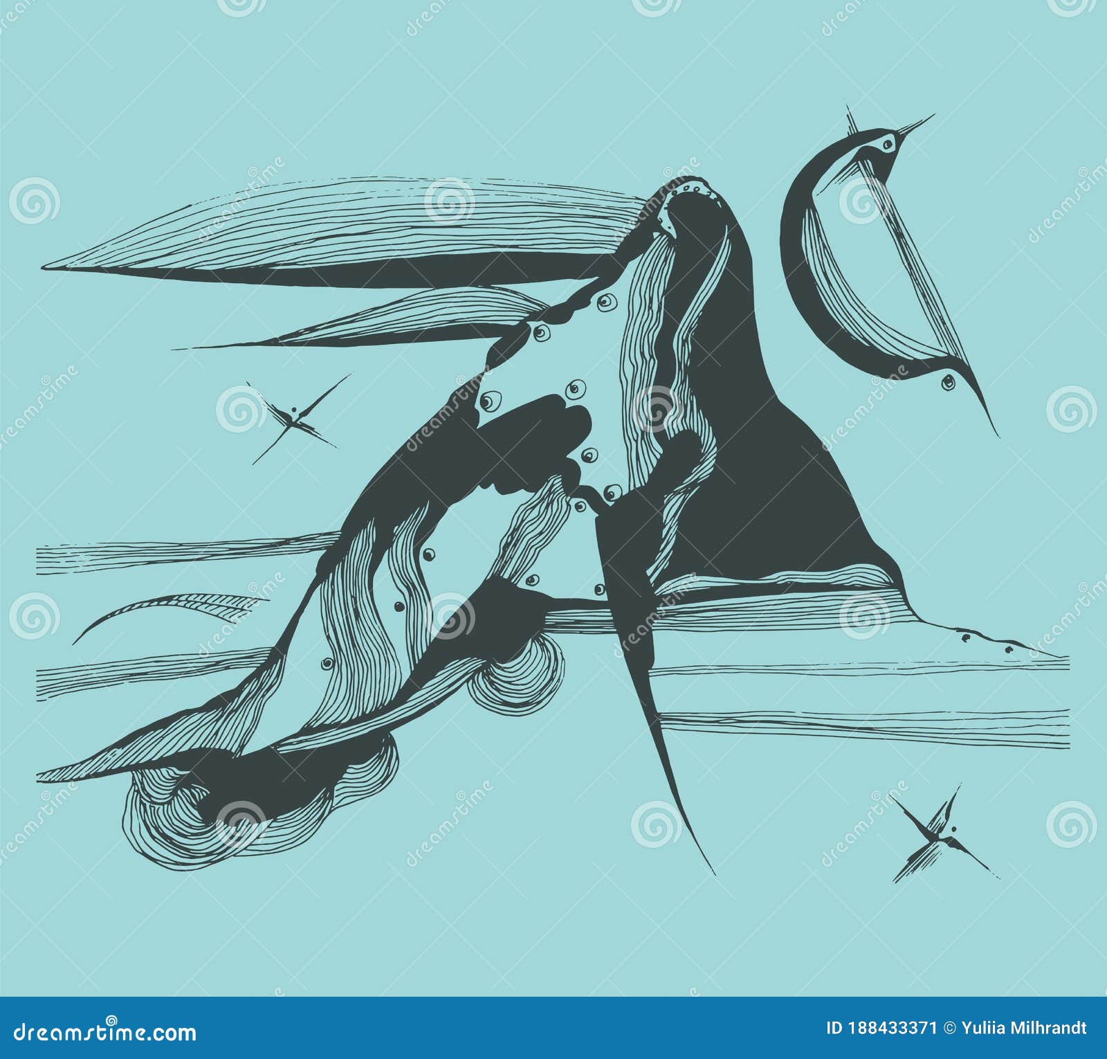 Sea and Rocks Abstract Graphic Composition. Hand Drawn Vector Stock ...