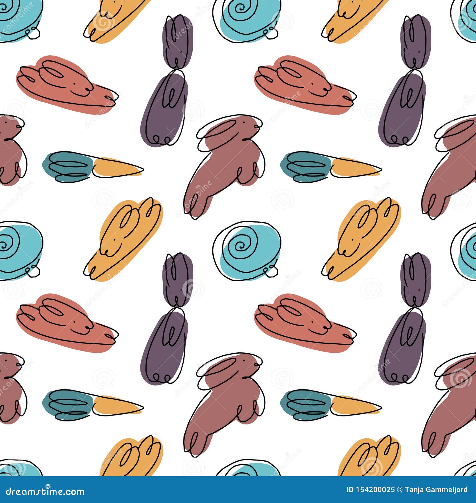 Rabbits Line Shapes Seamless Pattern Stock Vector - Illustration of ...