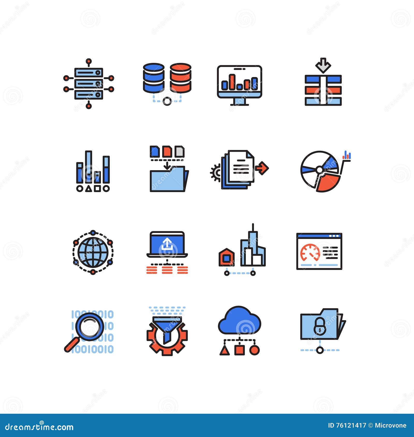 Web Security Cloud Computing Technology Big Data Analysis Line Icons ...