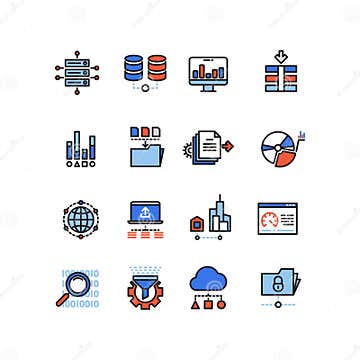 Web Security Cloud Computing Technology Big Data Analysis Line Icons with Flat Elements Stock ...