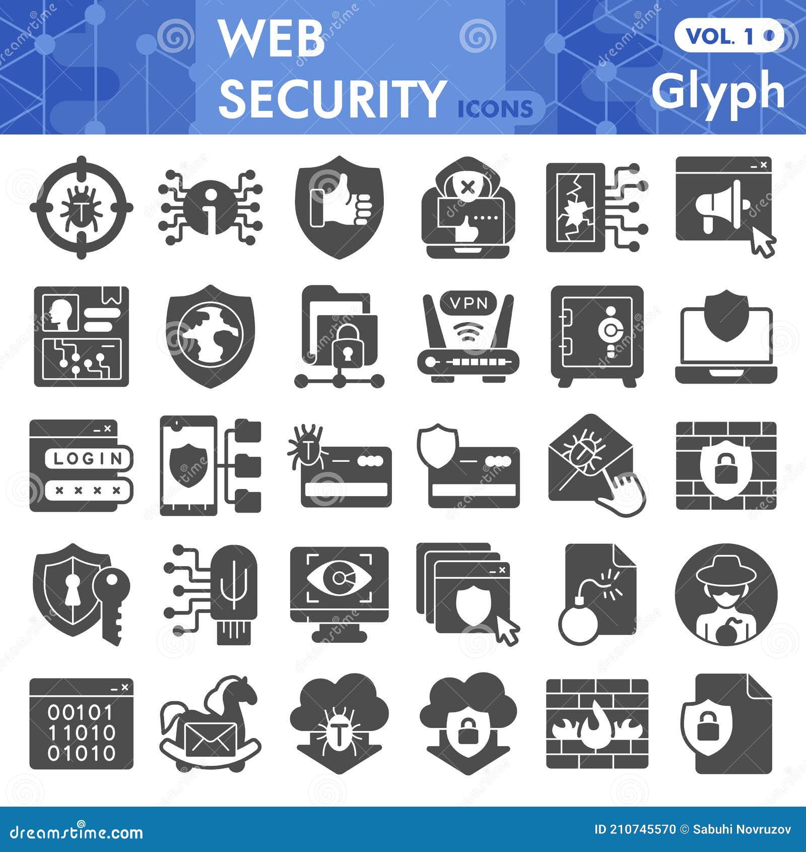 Web Security Solid Icon Set, Data Protection Symbols Collection or ...